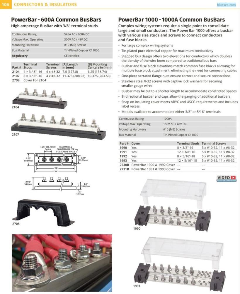 BLUE SEA - busbar PowerBar 1000 with 8 threaded studs Ø | 1950201